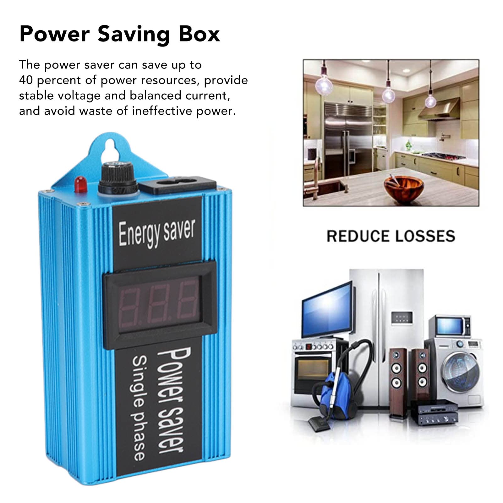 Tnfeeon Power Saver, Household Energy Saving Devices with Voltage Value Display, Smart Energy Saver Box (Blue)