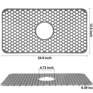 Silicone Sink Protectors for Kitchen - UFU Grey Silicone Sink Mat Grid Accessory with Center Drain, Kitchen Sink Protector（24.8"x 12.9"）