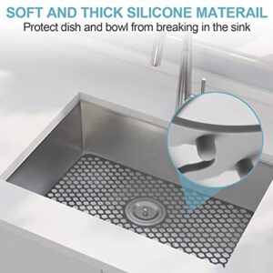 Silicone Sink Protectors for Kitchen - UFU Grey Silicone Sink Mat Grid Accessory with Center Drain, Kitchen Sink Protector（24.8"x 12.9"）