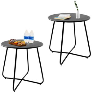 CODIN Set of 2 Outdoor Side Table Outdoor, Metal Side Table Small Round Side Table Weather Resistant End Table Patio Table for Garden Porch Balcony Yard Lawn (2, Black)