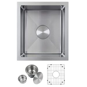 lqs bar sink, bar sink undermount 15” x 17”, stainless steel bar sink, 16 gauge small rv kitchen sink, outdoor wet bar sink with sink grid and sink drain strainer