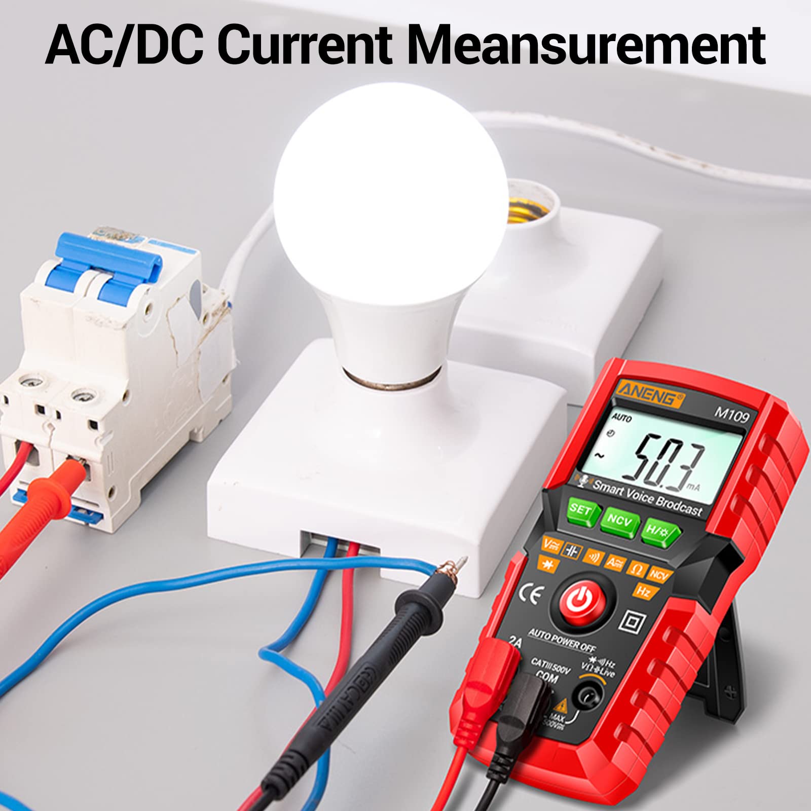 ANENG Pocket Multimeter Voice Broadcast Electrical Tester 4000Counts Ohm meter for AC/DC Voltage,Current,NCV,Resistance,Continuity,Capacitance,Diodes,Temperature Meansurement,Volt Meter for Automotive