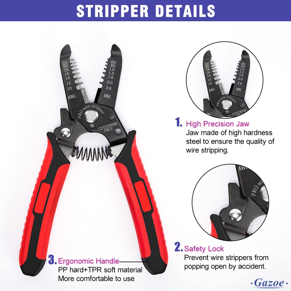 Gazoe Solar PV Panel Crimping Tool Kit with Crimper Stripper and 10 Pairs Solar Connectors and 1Pair Solar Connector Spanner Wrench, Solar Crimper Tool works for AWG14-10,2.5/4/6mm²