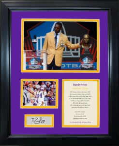 framed randy moss hall of fame facsimile laser engraved signature auto minnesota vikings 12"x15" photo collage