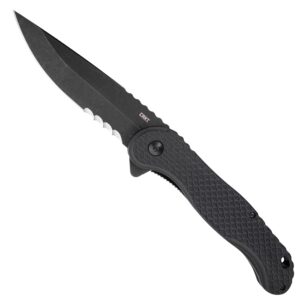 crkt taco viper folding pocket knife: assisted opening edc, veff serrations, liner lock, glass-reinforced nylon handle, deep carry pocket clip 2267, black