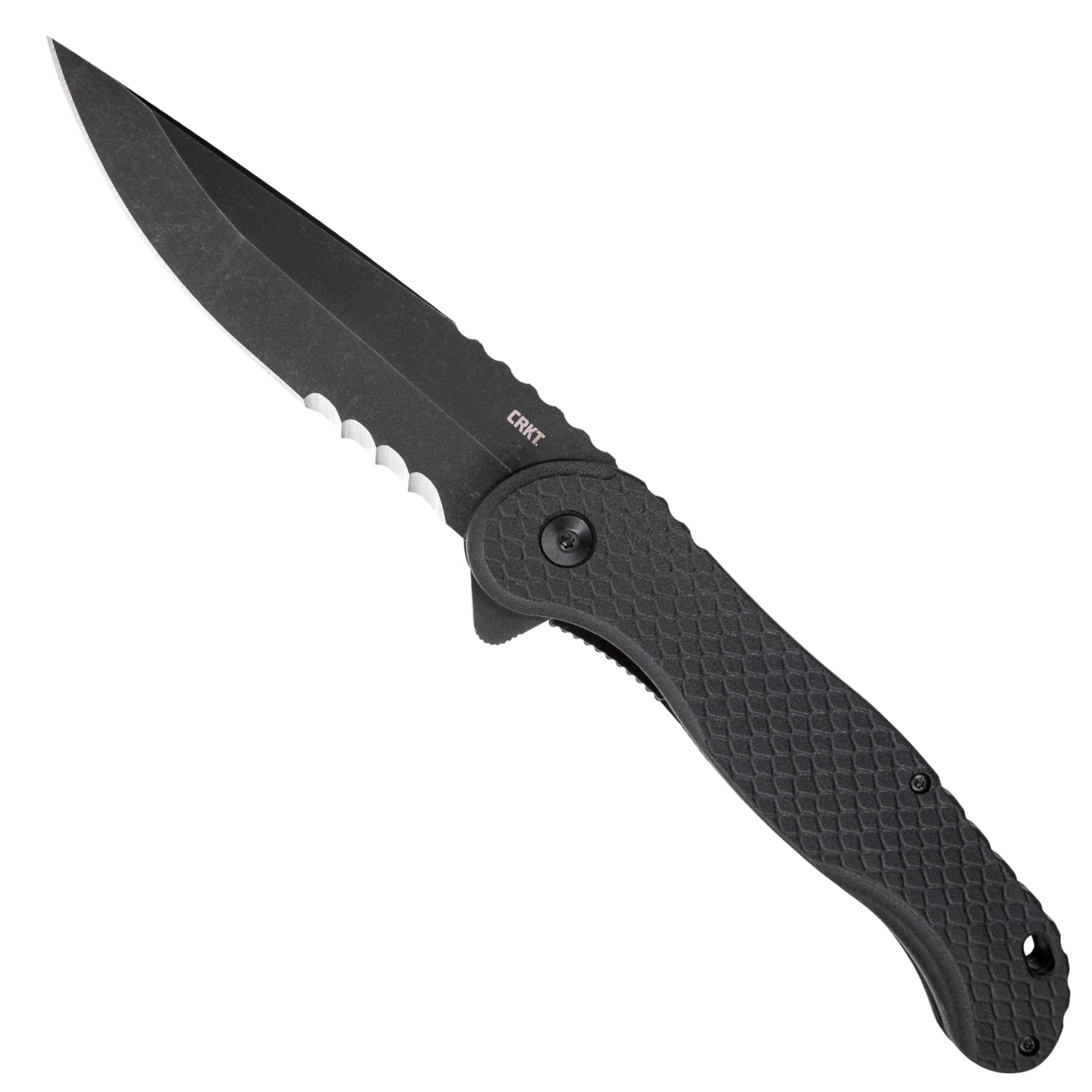 CRKT Taco Viper Folding Pocket Knife: Assisted Opening EDC, Veff Serrations, Liner Lock, Glass-Reinforced Nylon Handle, Deep Carry Pocket Clip 2267, Black