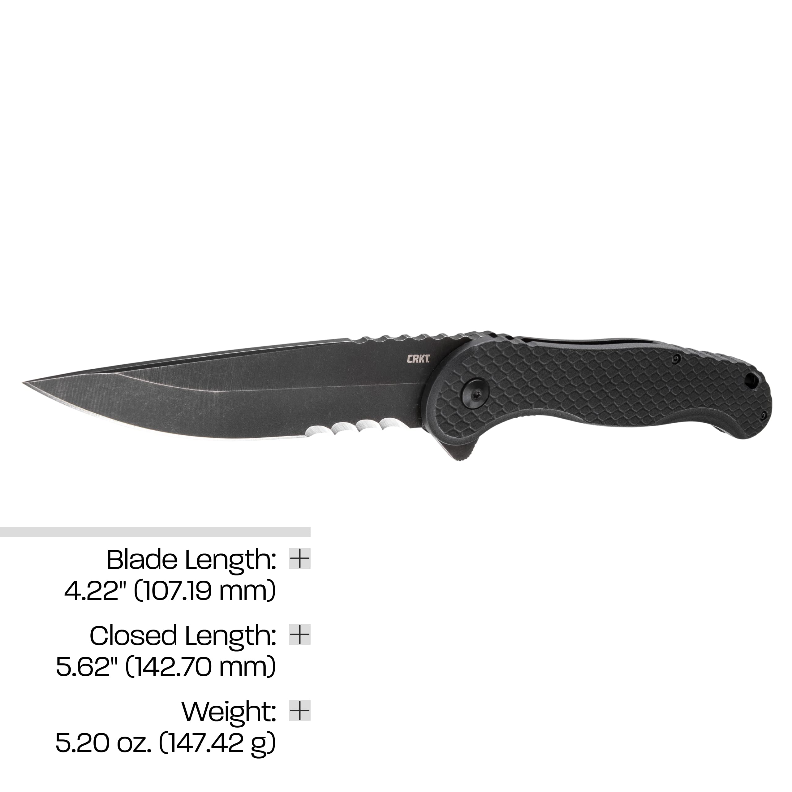 CRKT Taco Viper Folding Pocket Knife: Assisted Opening EDC, Veff Serrations, Liner Lock, Glass-Reinforced Nylon Handle, Deep Carry Pocket Clip 2267, Black