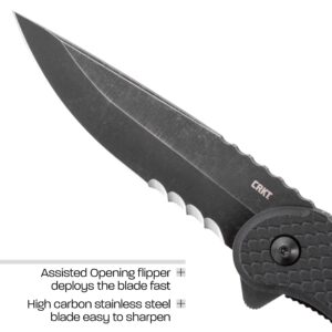 CRKT Taco Viper Folding Pocket Knife: Assisted Opening EDC, Veff Serrations, Liner Lock, Glass-Reinforced Nylon Handle, Deep Carry Pocket Clip 2267, Black