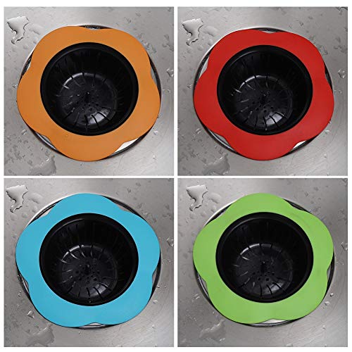 SOONHUA Kitchen Sink Strainer, 4PCS Flower Shaped Plastic Basin Sink Strainer Drain Stopper Bathroom Accessories 4.5'' Diameter