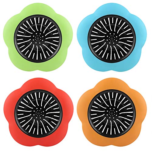 SOONHUA Kitchen Sink Strainer, 4PCS Flower Shaped Plastic Basin Sink Strainer Drain Stopper Bathroom Accessories 4.5'' Diameter