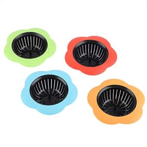 SOONHUA Kitchen Sink Strainer, 4PCS Flower Shaped Plastic Basin Sink Strainer Drain Stopper Bathroom Accessories 4.5'' Diameter