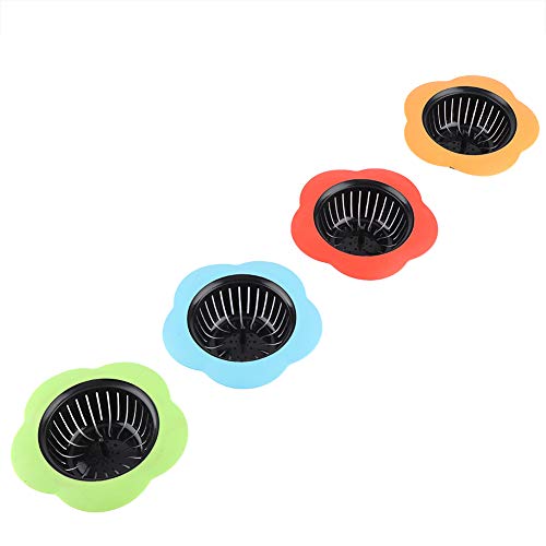 SOONHUA Kitchen Sink Strainer, 4PCS Flower Shaped Plastic Basin Sink Strainer Drain Stopper Bathroom Accessories 4.5'' Diameter