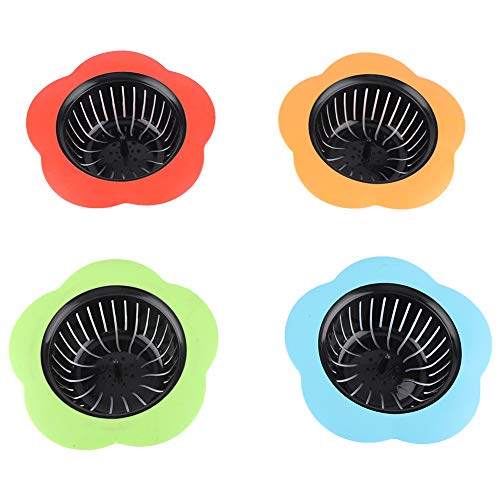 SOONHUA Kitchen Sink Strainer, 4PCS Flower Shaped Plastic Basin Sink Strainer Drain Stopper Bathroom Accessories 4.5'' Diameter