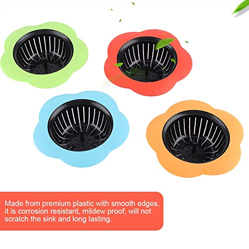 SOONHUA Kitchen Sink Strainer, 4PCS Flower Shaped Plastic Basin Sink Strainer Drain Stopper Bathroom Accessories 4.5'' Diameter