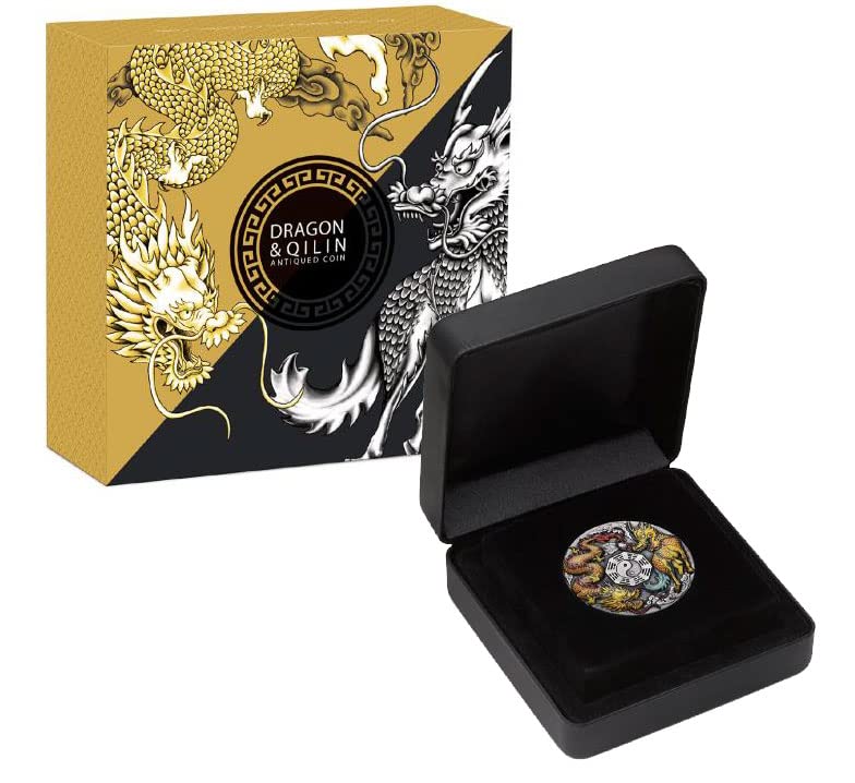 2022 DE Modern Commemorative PowerCoin Dragon And Qilin 2 Oz Silver Coin 2$ Tuvalu 2022 Antique Finish