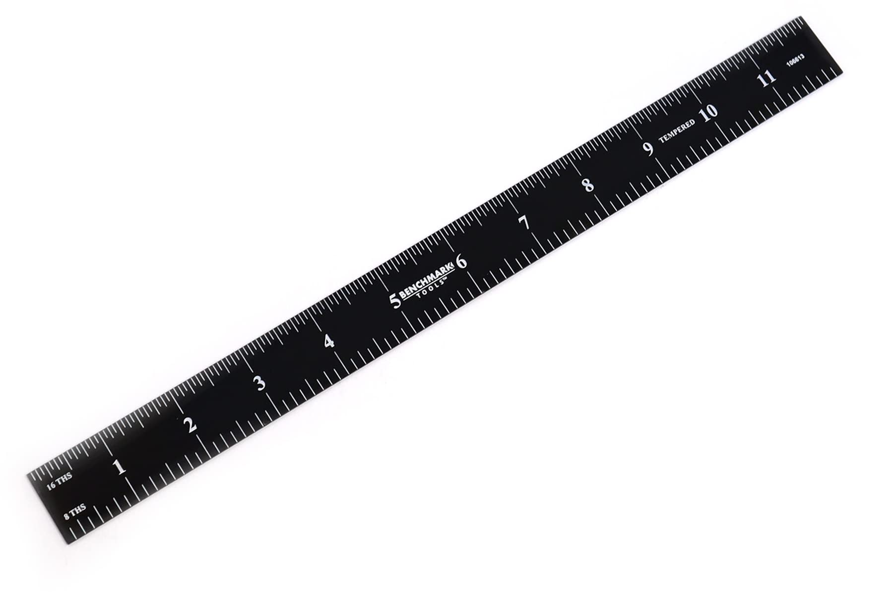 Benchmark Tools 106613 12” Rigid Woodworking Ruler Black Chrome Finish 1/8th and 1/16th Grads Hardened Stainless Steel