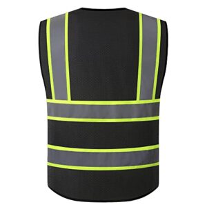 ASIPHITU Reflective High Visibility Safety Vest for Men Women Security with Pockets Zipper Front for Work Vest with Reflective Strips Meets ANSI/ISEA Standards(H-Black-L)