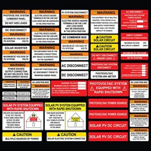 100-102_solar safety labels- pack of 43-2014, 2017 and 2020 nec pack -solar label pack- 43 premium uv resistant solar pv safety warning system labels