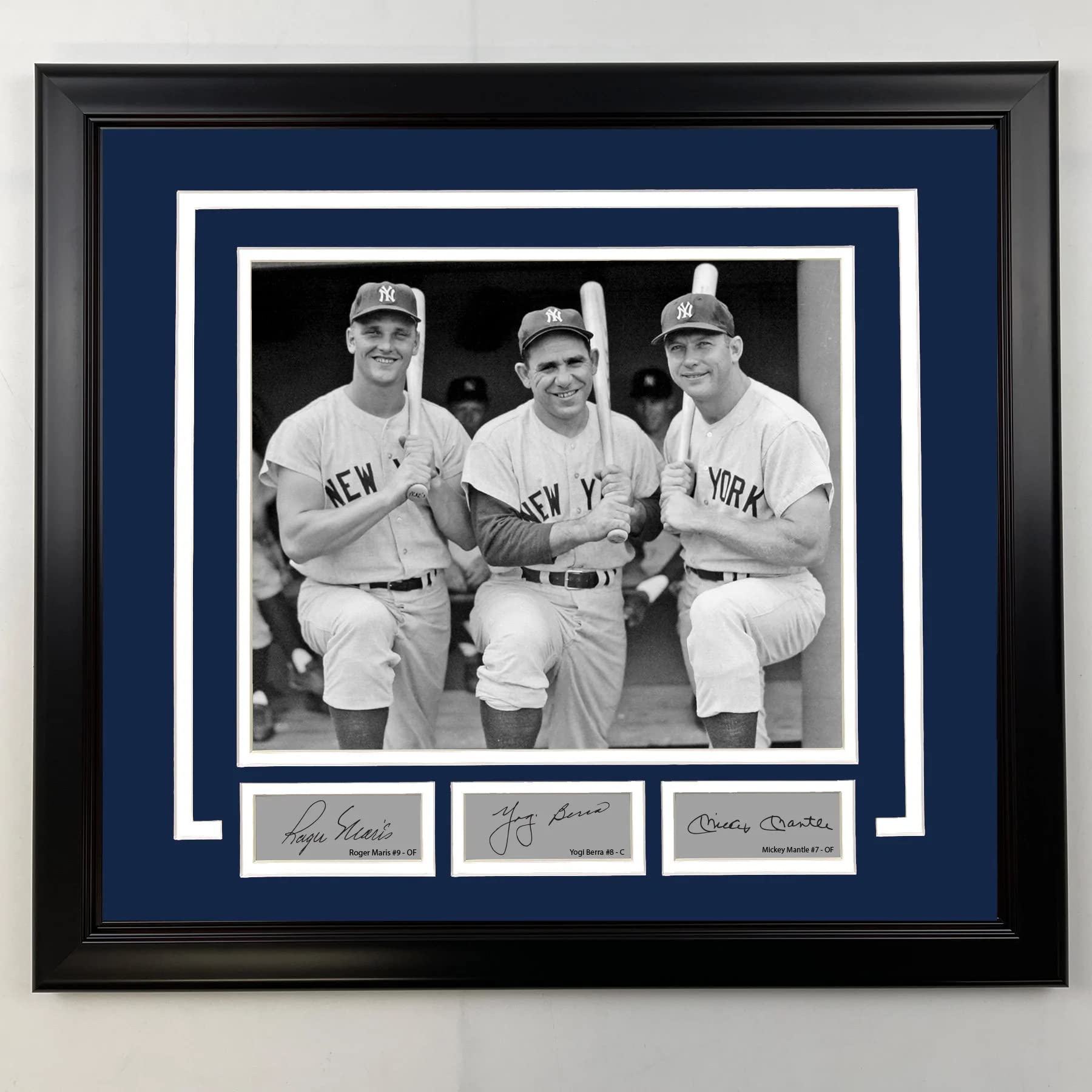 Framed Roger Maris, Yogi Berra, Mickey Mantle Facsimile Laser Engraved Signatures New York Yankees 19x21 Baseball Photo