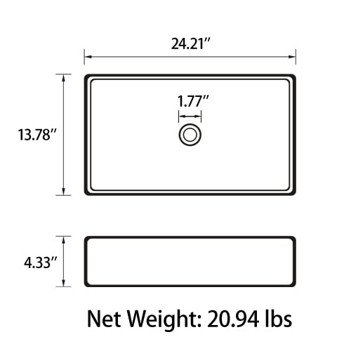 Sinber 24" x 14" x 4.33" White Rectangular Ceramic Countertop Bathroom Vanity Vessel Sink BVS2414A-OK