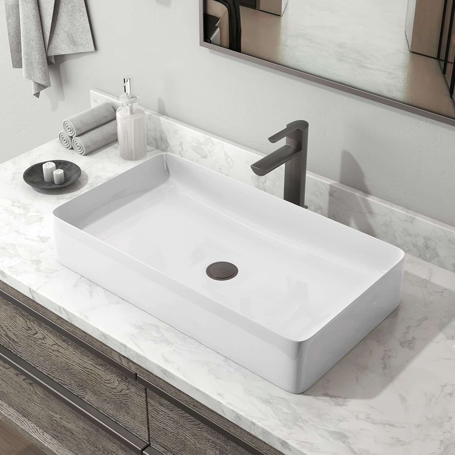 Sinber 24" x 14" x 4.33" White Rectangular Ceramic Countertop Bathroom Vanity Vessel Sink BVS2414A-OK