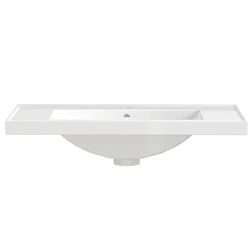 JPND 30" White Bathroom Single Hole Integrated Sink/Countertop, Drop-in Self-Rimming Rectangular Vanity Sink Top, 30.38"W x 19.13"D x 7.5"H