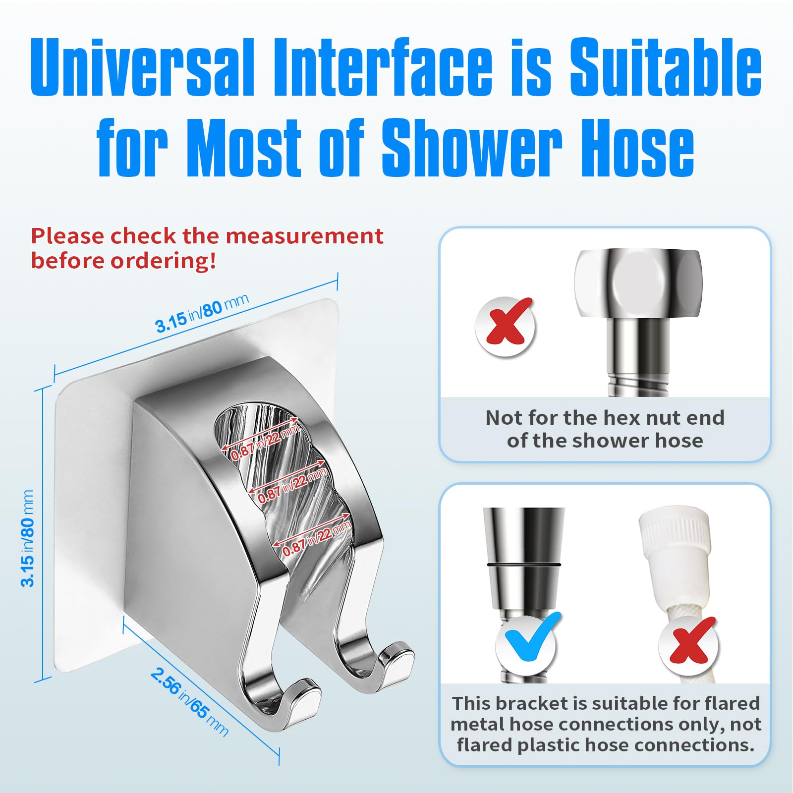 JONKEAN Handheld Shower Head Holder with 2 Hanger Hooks, Strong Adhesive Shower Head Holder, Adjustable Shower Wand Holder Wall Mount, Bathroom Waterproof Shower Handle Holder No Drill Need(Chrome 2)