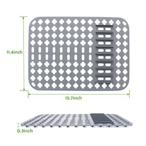 Silicone Sink Mat, DIY Kitchen Sink Protectors for Kitchen Sink Mats Grid Accessory, 15.7”x11.4” Non-slip Folding Sink Grates for Bottom of Farmhouse Stainless Steel Porcelain Sink, Grey 1 PCS