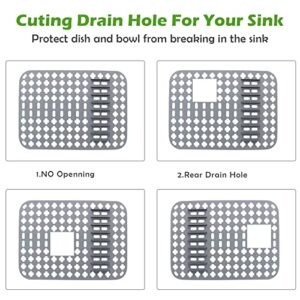 Silicone Sink Mat, DIY Kitchen Sink Protectors for Kitchen Sink Mats Grid Accessory, 15.7”x11.4” Non-slip Folding Sink Grates for Bottom of Farmhouse Stainless Steel Porcelain Sink, Grey 1 PCS