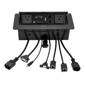 outlet embedded, conference room desktop information box, pop up outlet desktop connection box with 2 independent power, usb, rj45, vga, hdmi, 3.5 mm audio for office (black)