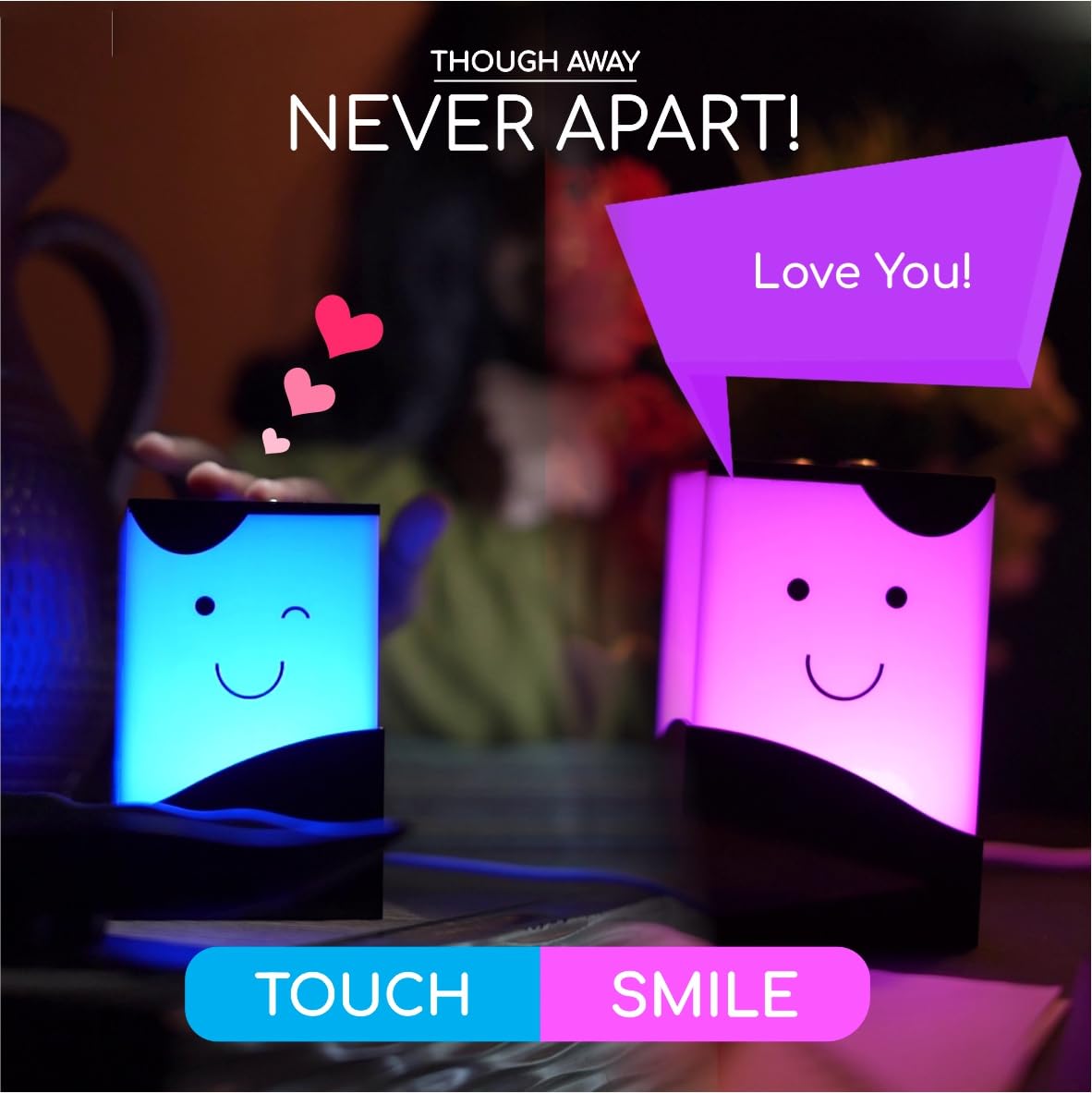 Telepathy Toddlers – Cute Long Distance Lamps for Christmas- Wi-fi enabled LED Touch Lamp, Distance Lights with Zero Subscription, Lifetime Free Connection | Friendship Day & New Year Gifts (Set of 2)