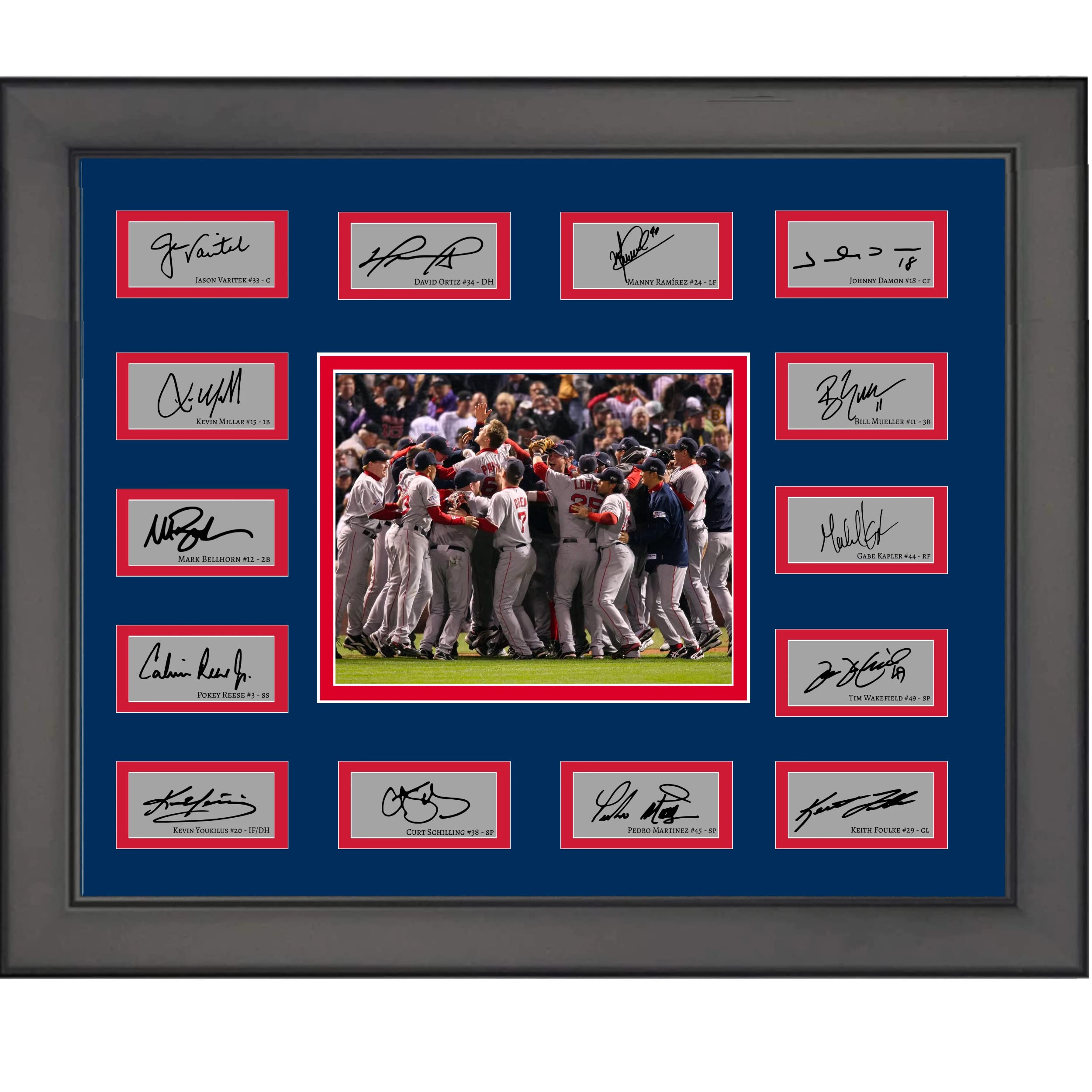 Framed 2004 Boston Red Sox Break The Curse MLB World Series Champions Team Facsimile Laser Engraved Signature Auto Collage 20x25 Baseball Photo