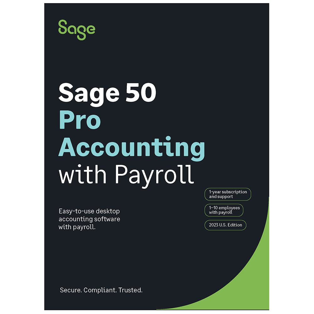 Sage 50 Pro Accounting 2023 U.S. with Payroll 1-Year Subscription Small Business Accounting Software