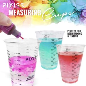 50 Resin Mixing Cups & Resin Mixing Paddles - 10-Ounce For Measuring Paint, Resin, Epoxy - 3 Reusable Pixiss Multipurpose Bidirectional Paint Stirrer for Drill Epoxy & Paint Mixer Drill Attachment