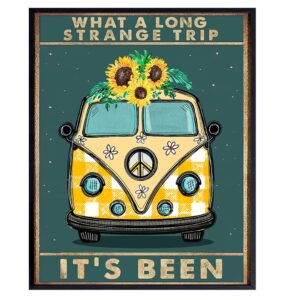 hippie room decor - boho-chic camper wall art - yellow sunflowers wall decor - retro wall decor - positive saying quotation - birthday decoration - hippy decor - 1960s 60s wall decor - surfer bus 8x10