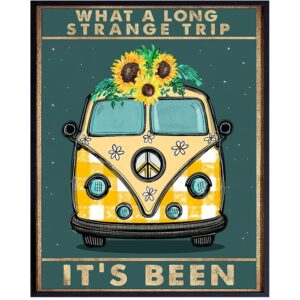 Hippie Room Decor - Boho-chic Camper Wall Art - Yellow Sunflowers Wall Decor - Retro Wall Decor - Positive Saying Quotation - Birthday decoration - Hippy Decor - 1960s 60s Wall Decor - Surfer Bus 8x10