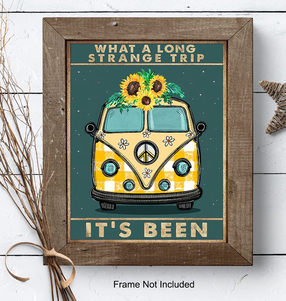 Hippie Room Decor - Boho-chic Camper Wall Art - Yellow Sunflowers Wall Decor - Retro Wall Decor - Positive Saying Quotation - Birthday decoration - Hippy Decor - 1960s 60s Wall Decor - Surfer Bus 8x10