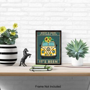 Hippie Room Decor - Boho-chic Camper Wall Art - Yellow Sunflowers Wall Decor - Retro Wall Decor - Positive Saying Quotation - Birthday decoration - Hippy Decor - 1960s 60s Wall Decor - Surfer Bus 8x10