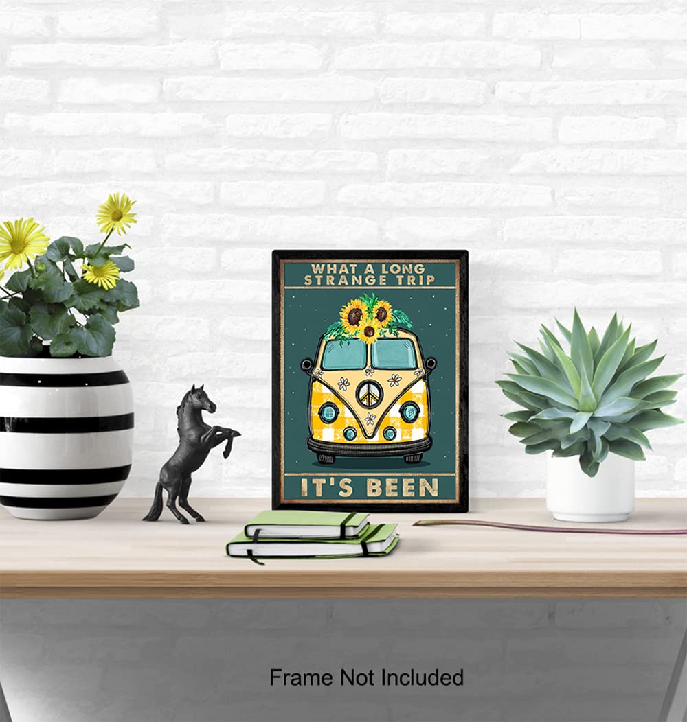 Hippie Room Decor - Boho-chic Camper Wall Art - Yellow Sunflowers Wall Decor - Retro Wall Decor - Positive Saying Quotation - Birthday decoration - Hippy Decor - 1960s 60s Wall Decor - Surfer Bus 8x10