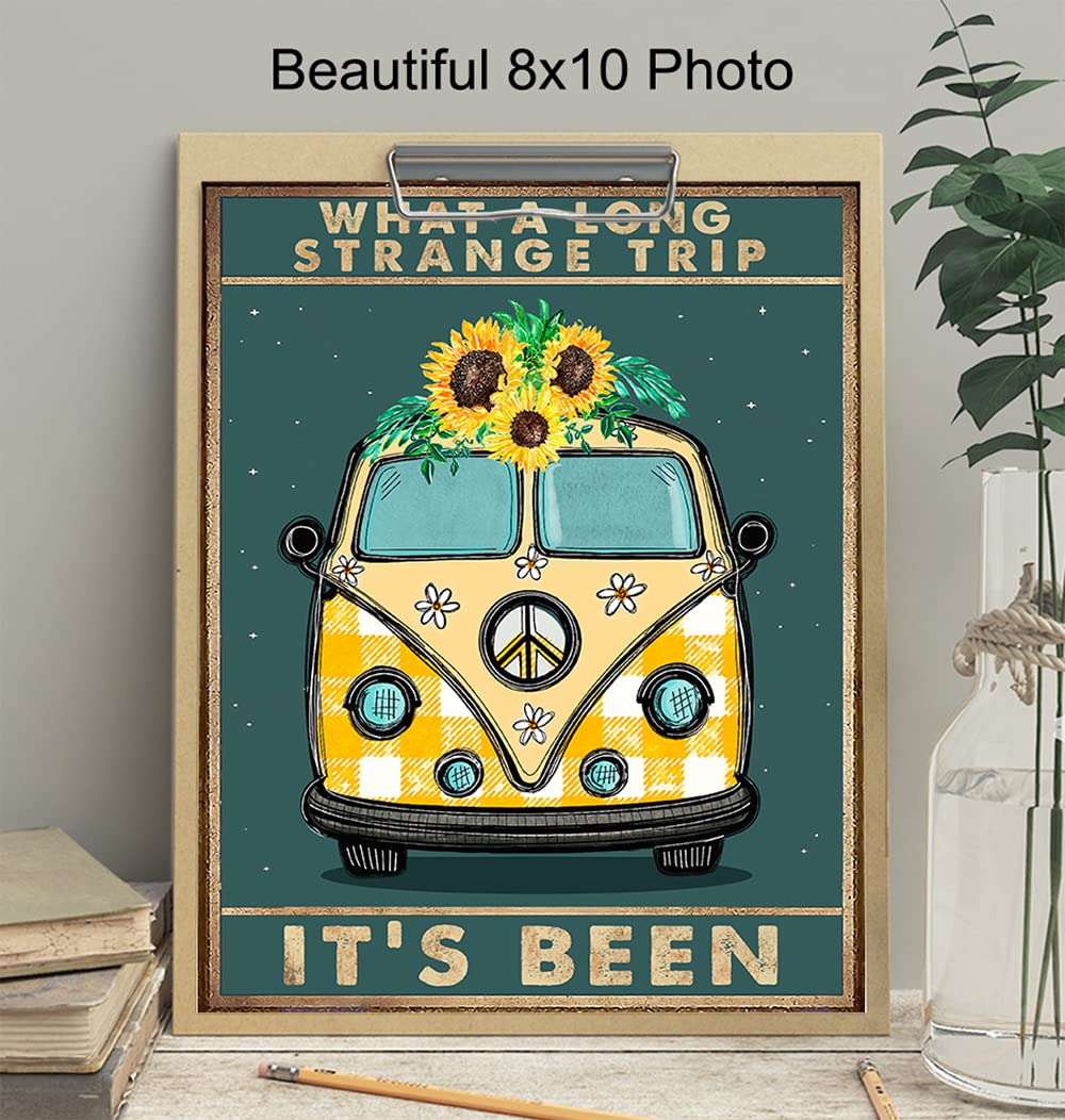 Hippie Room Decor - Boho-chic Camper Wall Art - Yellow Sunflowers Wall Decor - Retro Wall Decor - Positive Saying Quotation - Birthday decoration - Hippy Decor - 1960s 60s Wall Decor - Surfer Bus 8x10