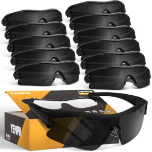 yenpk 12 pack tinted safety glasses protective eyewear, safety goggles sunglasses for men and women, ansi z87.1+ certified, eyes protection uv400 anti splash & scratch, impact resistant(dark grey)