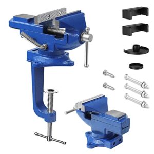 bench vise dual-purpose combined bench clamp, heavy duty table vise with swivel base for woodworking, cutting conduit, drilling, metalworking(3'')