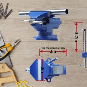 Bench Vise Dual-Purpose Combined Bench Clamp, Heavy Duty Table Vise with Swivel Base for Woodworking, Cutting Conduit, Drilling, Metalworking(3'')