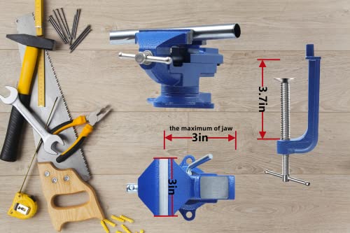 Bench Vise Dual-Purpose Combined Bench Clamp, Heavy Duty Table Vise with Swivel Base for Woodworking, Cutting Conduit, Drilling, Metalworking(3'')