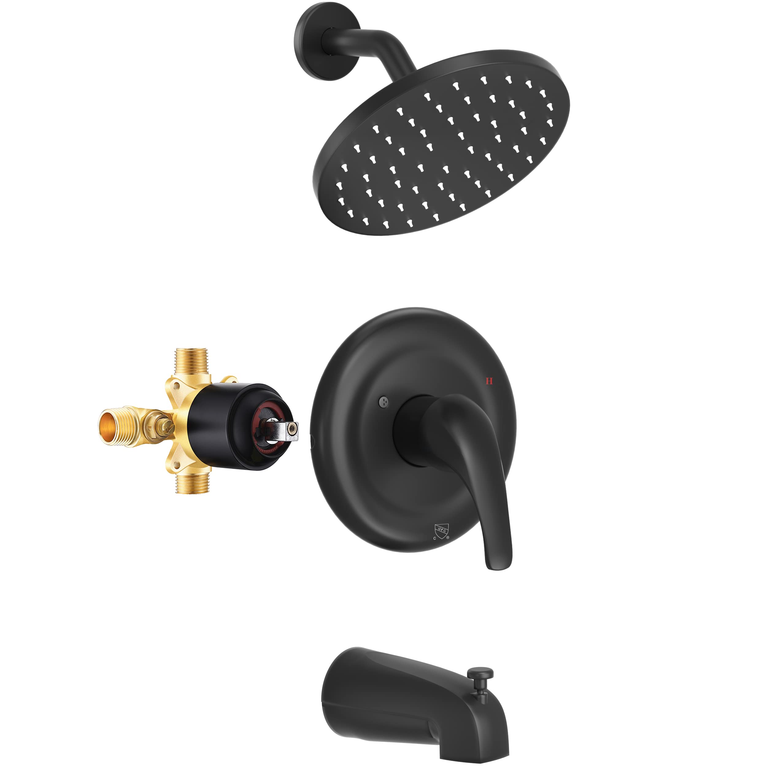 Gabrylly Shower Tub Kit Matte Black, Tub and Shower Faucet Set with 8-Inch Rain Shower Head and Tub Spout, Single-Handle Tub and Shower Trim Kit, Shower Valve Include