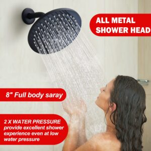 Gabrylly Shower Tub Kit Matte Black, Tub and Shower Faucet Set with 8-Inch Rain Shower Head and Tub Spout, Single-Handle Tub and Shower Trim Kit, Shower Valve Include