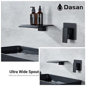 DASAN Wall Mount Waterfall Bathroom Faucet Matte Black in Wall Sink Faucet, Single Handle Wall Mounted Modern Faucet for Bathroom with Upgraded Rough in Valve