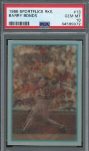 barry bonds 1986 sportflics baseball rookie card rc #13 graded psa 10