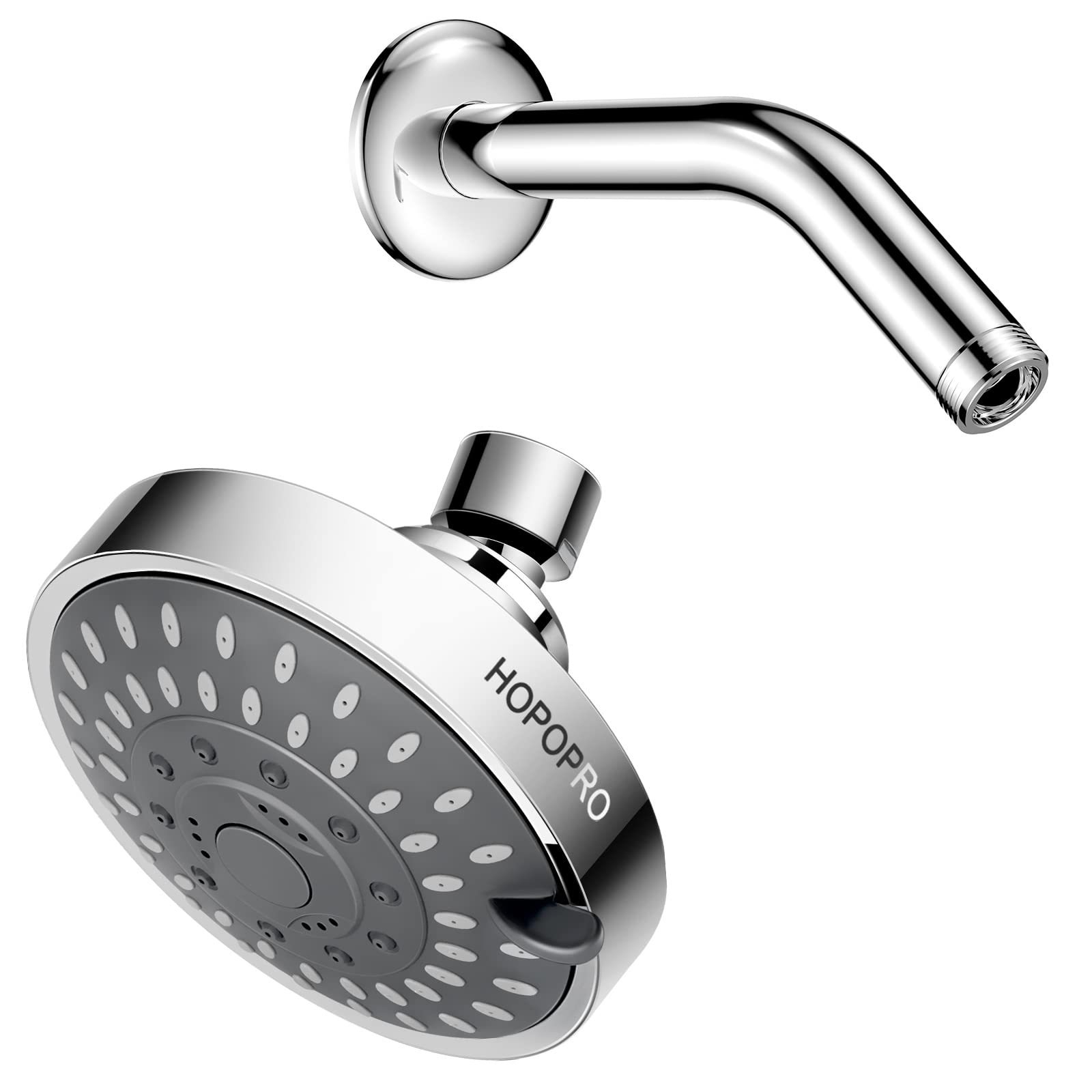 HOPOPRO NBC News Consumer Reports Recommended Shower Brand, 7 Inch High Pressure Shower Head and Shower Arm for Healthy Luxury Shower Experience Even at Low Water Flow - Chrome