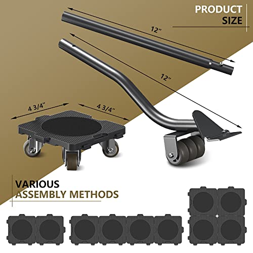 Furniture Movers with Wheels & Lifter Kit by ONEON, 1 1/4" Gentle Wheels Made of TPE, 500 LB Max Load Capacity, Furniture Dolly for Moving Heavy Furniture Tool Set (Spliceable Square)